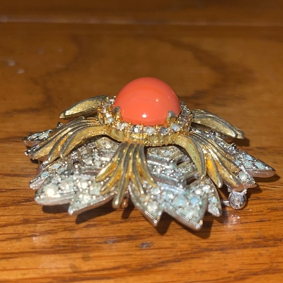 Polcini | Jewelry | Art Deco Polcini Coral Cabochon Crystal Brooch ...